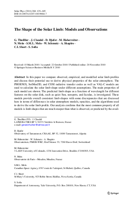 (PDF) The Shape of the Solar Limb: Models and Observations
