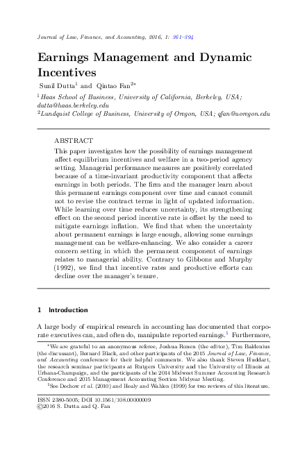 (PDF) Earnings Management and Dynamic Incentives