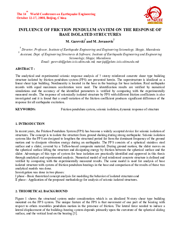 (PDF) Influence of Friction Pendulum System on the Response of Base ...