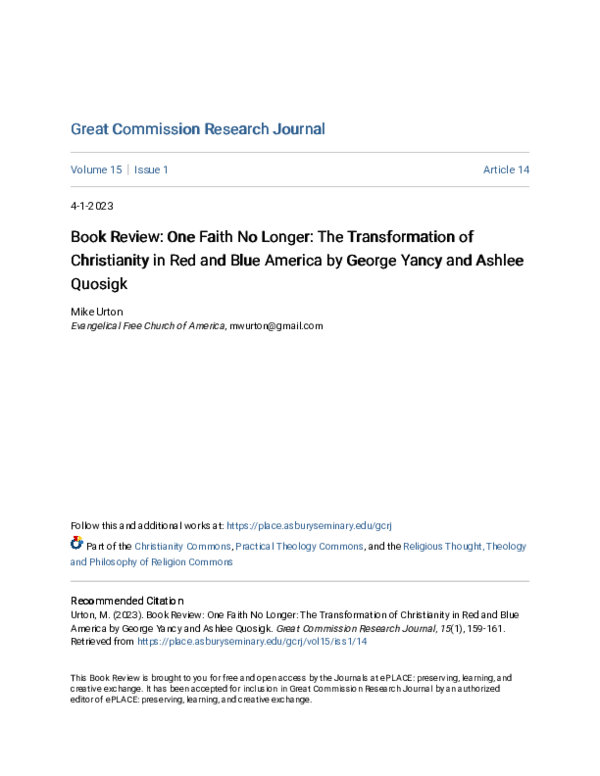 (PDF) Book Review: One Faith No Longer: The Transformation of ...