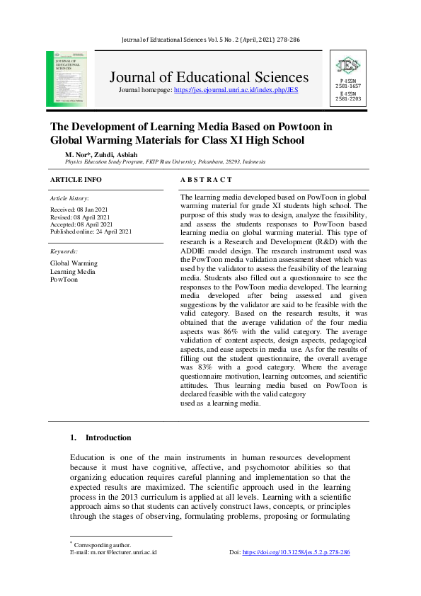 (PDF) The Development of Learning Media Based on Powtoon in Global Warming Materials for Class ...