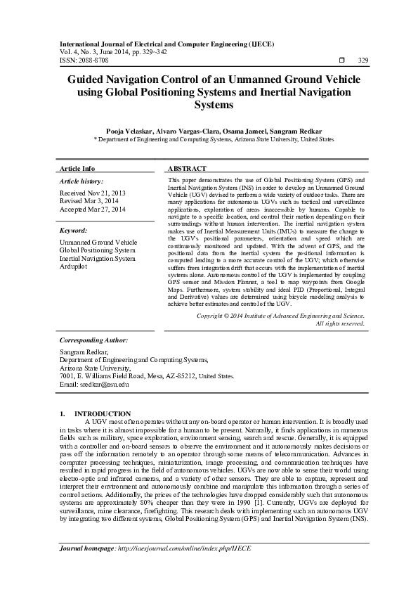 Pdf Guided Navigation Control Of An Unmanned Ground Vehicle Using Global Positioning Systems