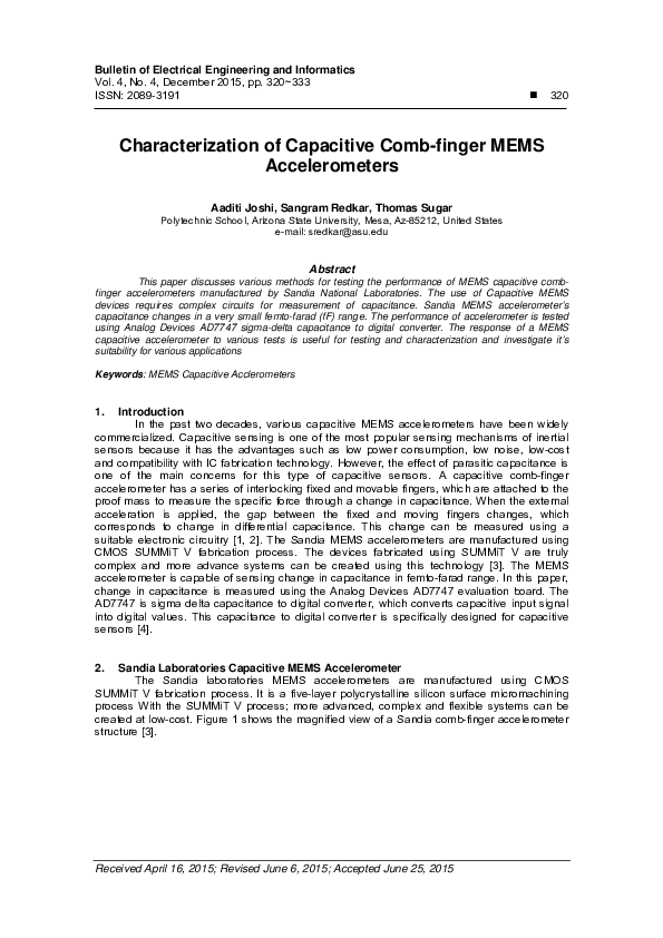 (PDF) Characterization of Capacitive Comb-finger MEMS Accelerometers