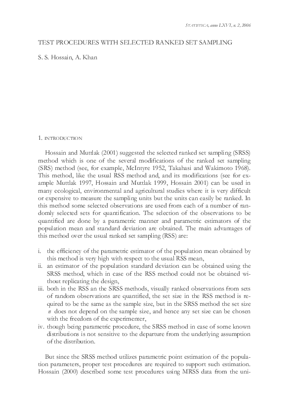 (PDF) Test procedures with selected ranked set sampling
