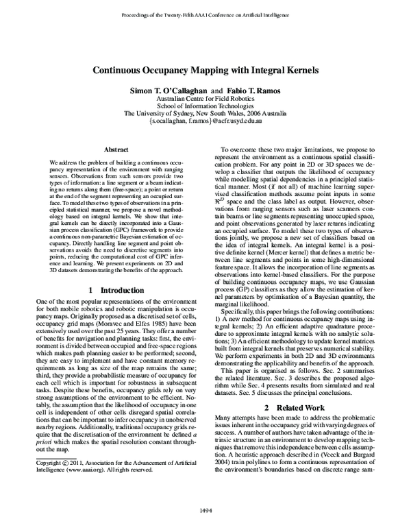 (PDF) Continuous Occupancy Mapping with Integral Kernels