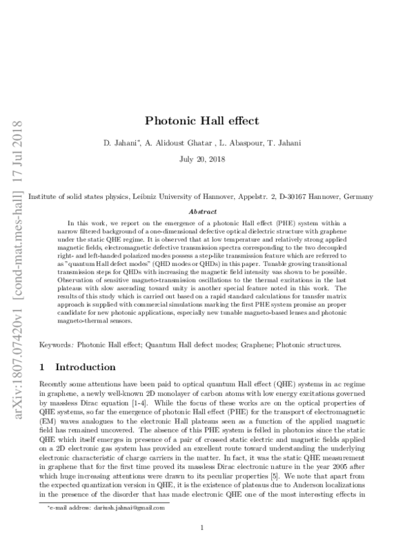 (PDF) Photonic Hall effect