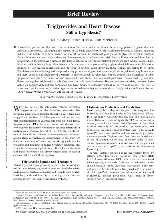 (PDF) Triglycerides and Heart Disease