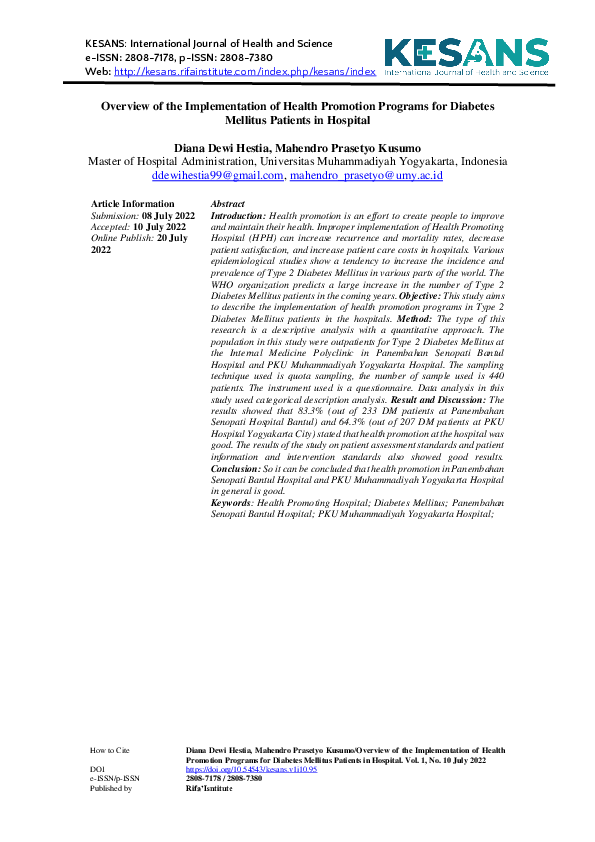 (PDF) Overview of the Implementation of Health Promotion Programs for ...