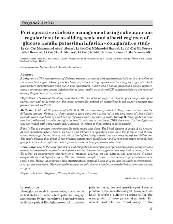 (PDF) Peri operative diabetic management using subcutaneous regular ...