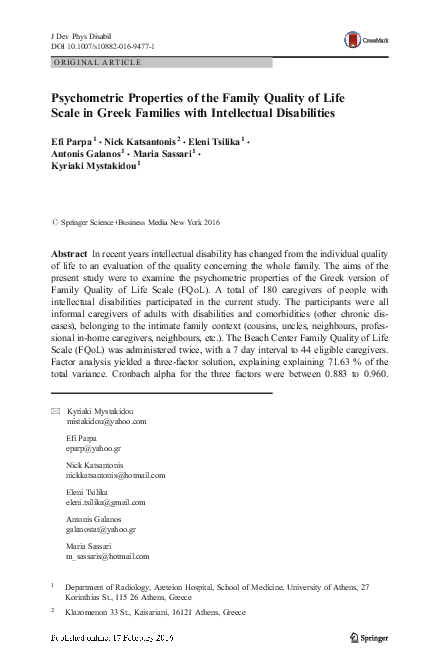 (PDF) Psychometric Properties of the Family Quality of Life Scale in ...