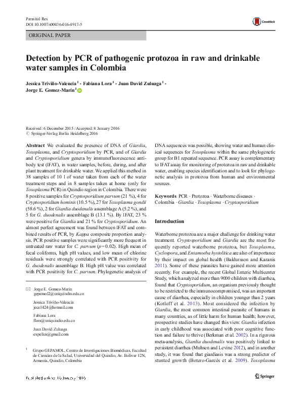 (PDF) Detection by PCR of pathogenic protozoa in raw and drinkable ...