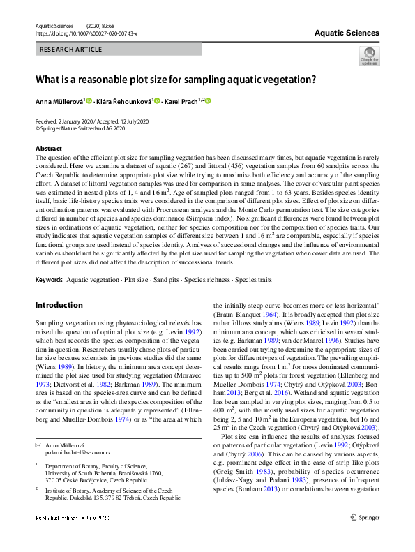 (PDF) What is a reasonable plot size for sampling aquatic vegetation?