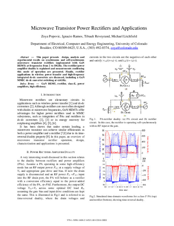 (PDF) Microwave Transistor Power Rectifiers and Applications