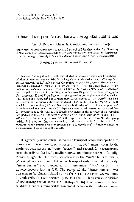 (PDF) Lithium transport across isolated frog skin epithelium