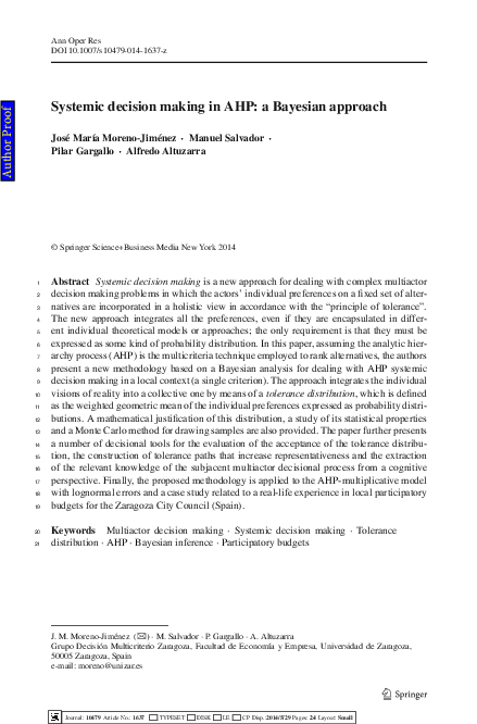 (PDF) Systemic decision making in AHP: a Bayesian approach