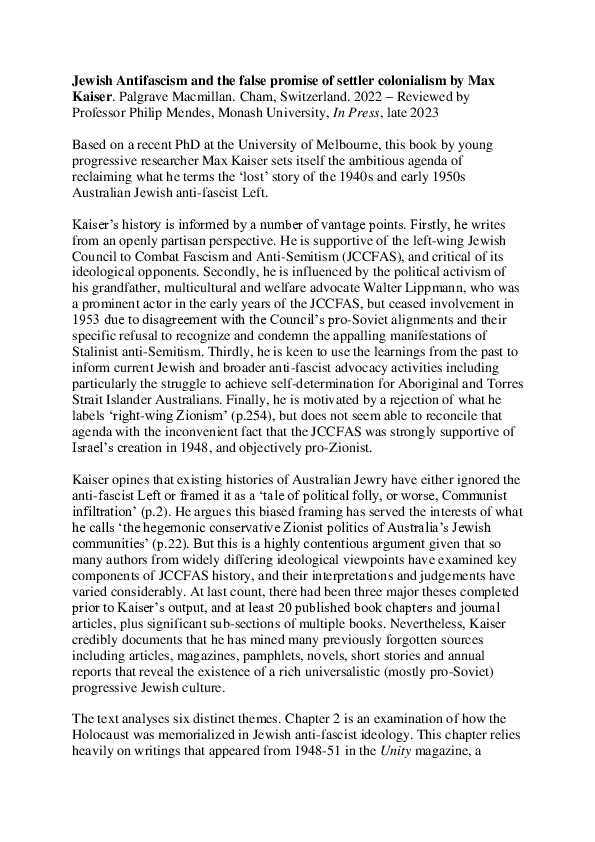 (PDF) Jewish Antifascism and the false promise of settler colonialism ...