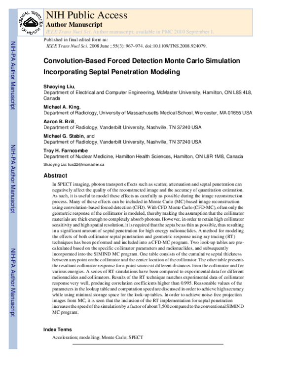 Pdf Convolution Based Forced Detection Monte Carlo Simulation