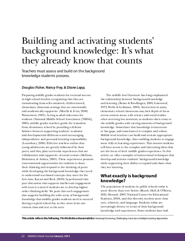 (PDF) Building and Activating Students’ Background Knowledge: It's What ...