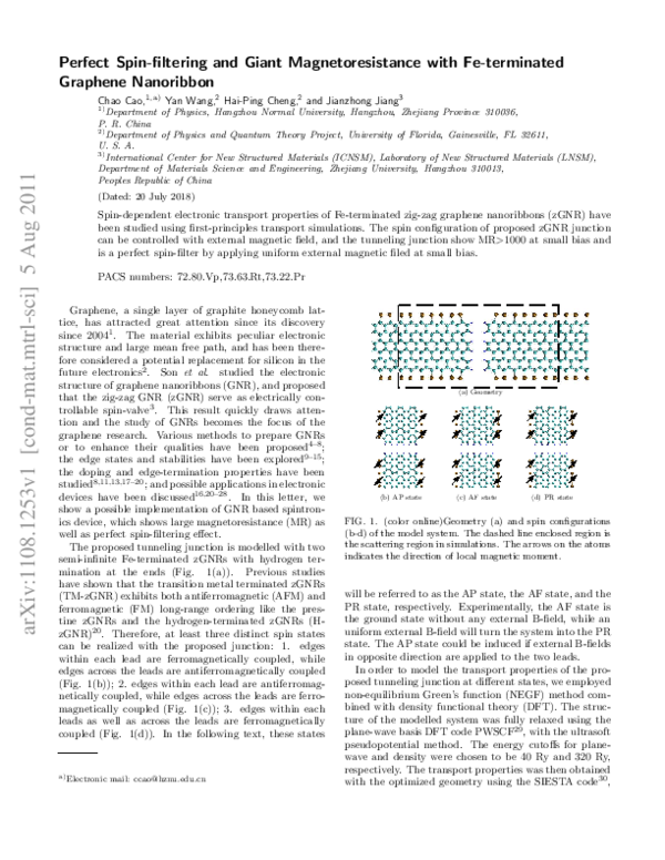 (PDF) Perfect spin-filtering and giant magnetoresistance with Fe ...