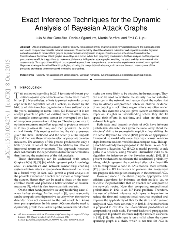 (PDF) Exact Inference Techniques for the Dynamic Analysis of Attack Graphs