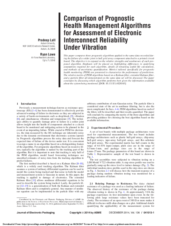 (PDF) Comparison of Prognostic Health Management Algorithms for ...