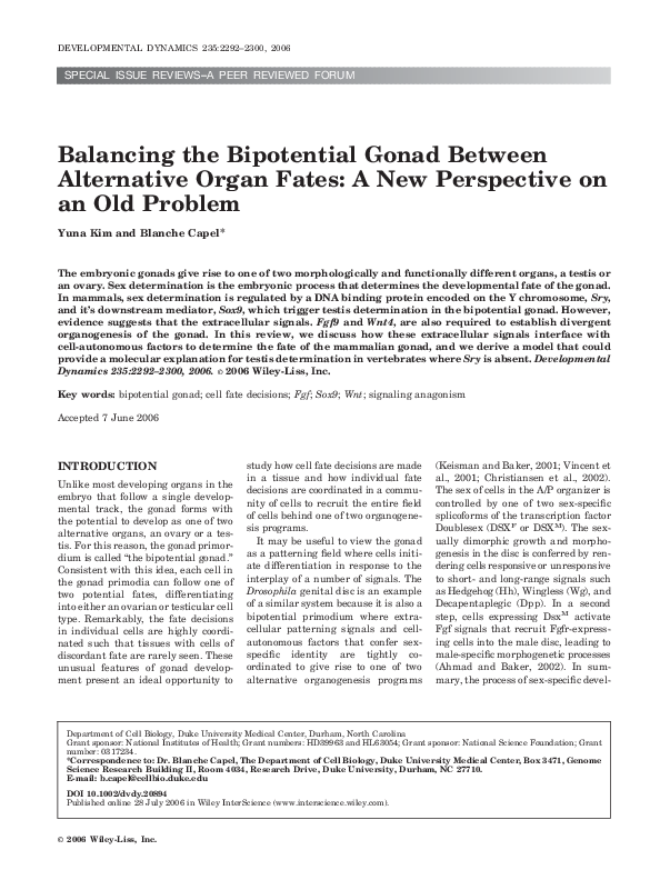 (PDF) Balancing the bipotential gonad between alternative organ fates ...