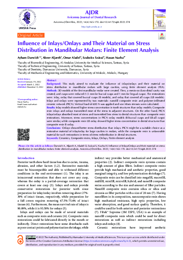 (PDF) Influence of Inlays/Onlays and Their Material on Stress Distribution in Mandibular Molars ...