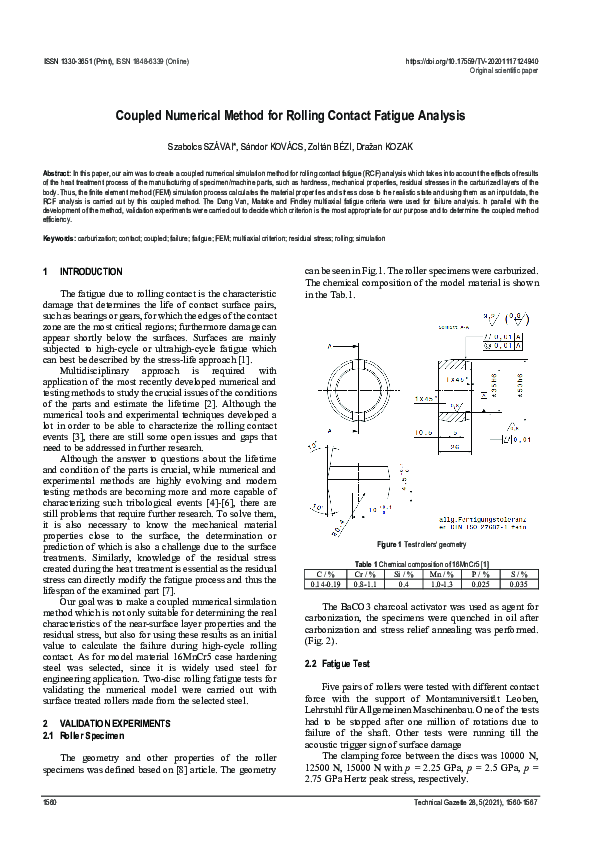 Pdf Coupled Numerical Method For Rolling Contact Fatigue Analysis
