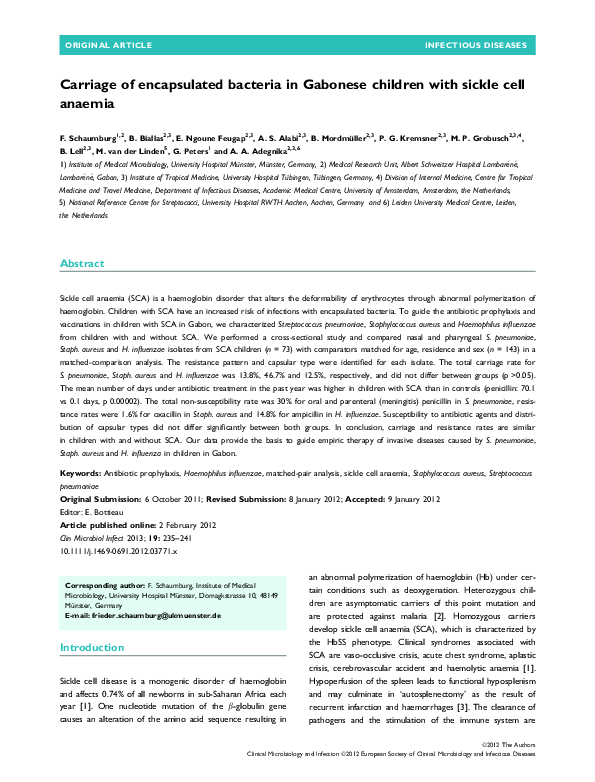 (PDF) Carriage of encapsulated bacteria in Gabonese children with ...
