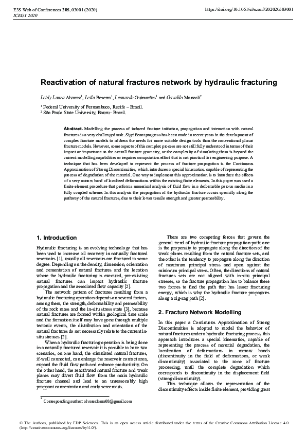 (PDF) Reactivation of natural fractures network by hydraulic fracturing