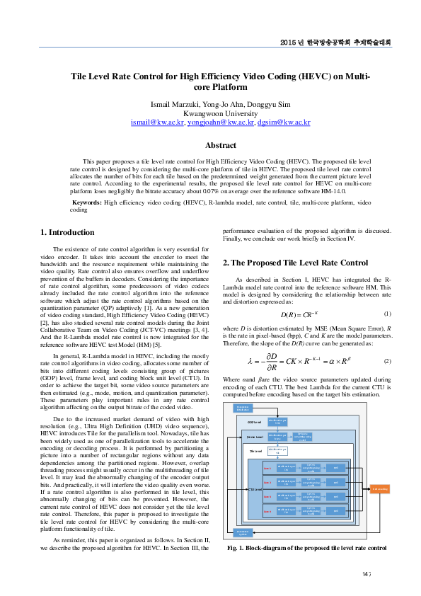 (PDF) Tile Level Rate Control for High Efficiency Video Coding (HEVC) on Multicore Platform