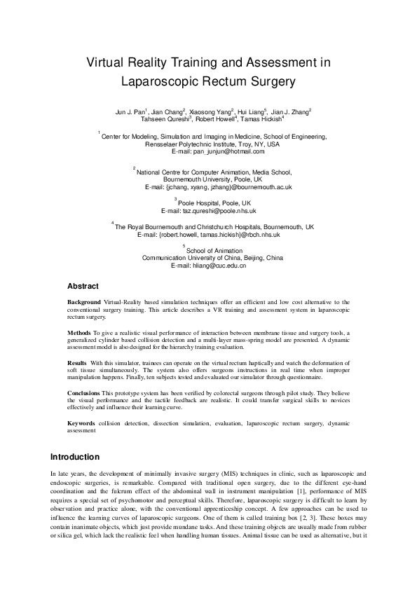 (PDF) Virtual reality training and assessment in laparoscopic rectum surgery
