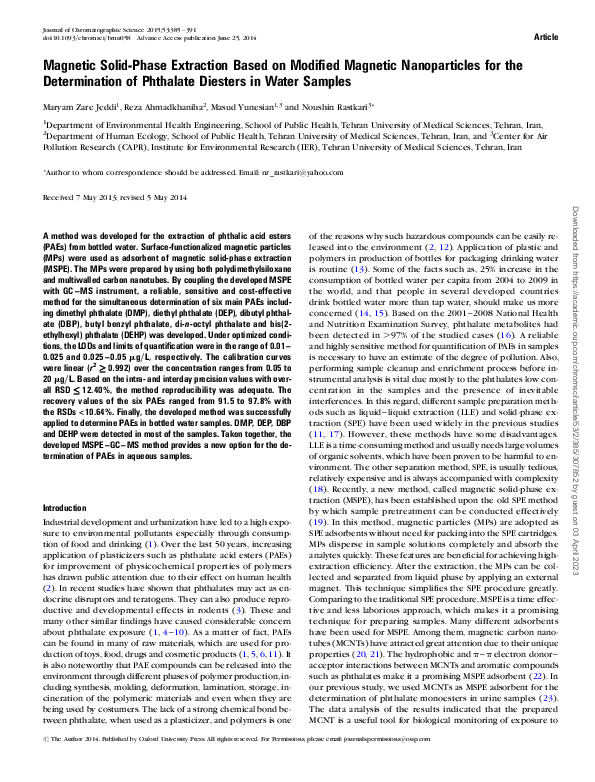 (PDF) Magnetic solid-phase extraction based on modified magnetic nanoparticles for the ...