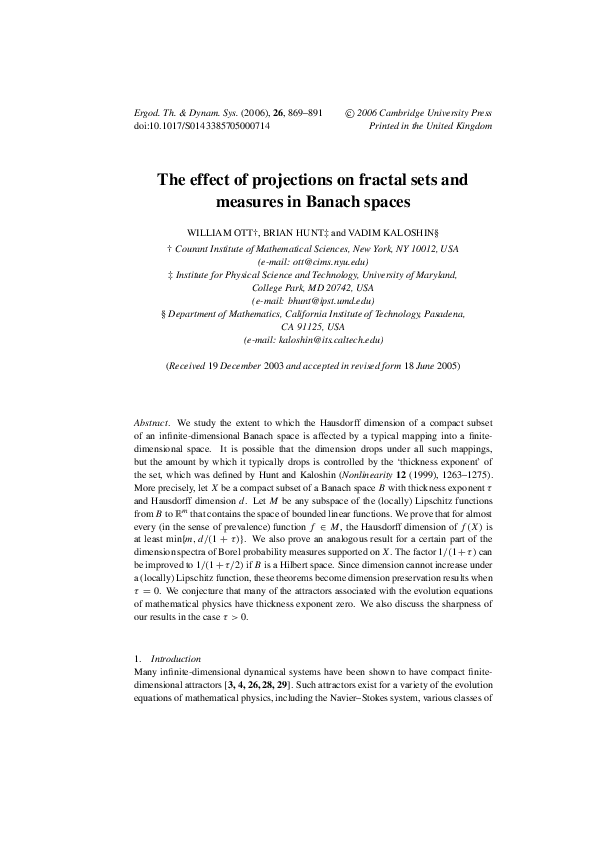 Pdf The Effect Of Projections On Fractal Sets And Measures In Banach Spaces