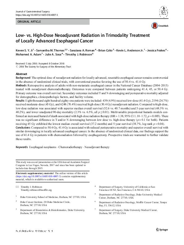 (PDF) Low- vs. High-Dose Neoadjuvant Radiation in Trimodality Treatment ...