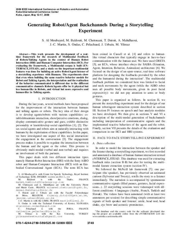 (PDF) Generating robot/agent backchannels during a storytelling experiment