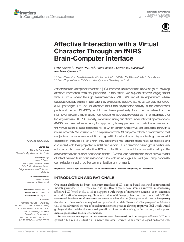 (PDF) Affective Interaction with a Virtual Character Through an fNIRS Brain-Computer Interface