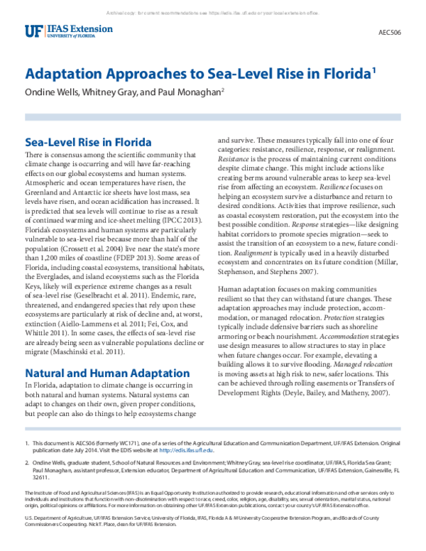 (PDF) Adaptation Approaches to Sea-Level Rise in Florida