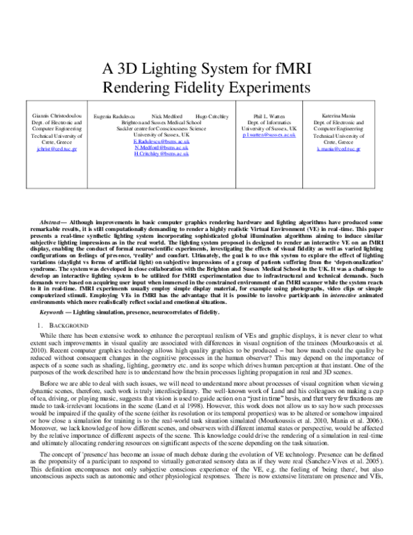 (PDF) A 3D Lighting System for fMRI Rendering Fidelity Experiments