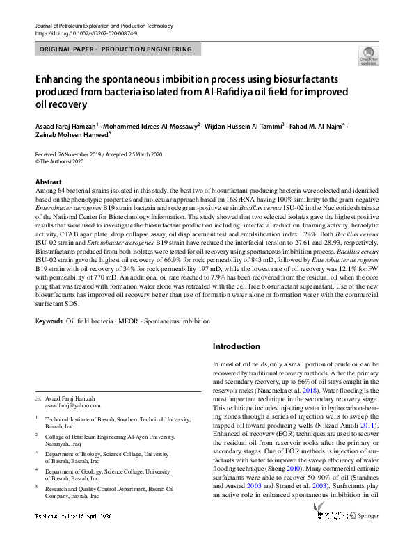 (PDF) Enhancing the spontaneous imbibition process using biosurfactants ...