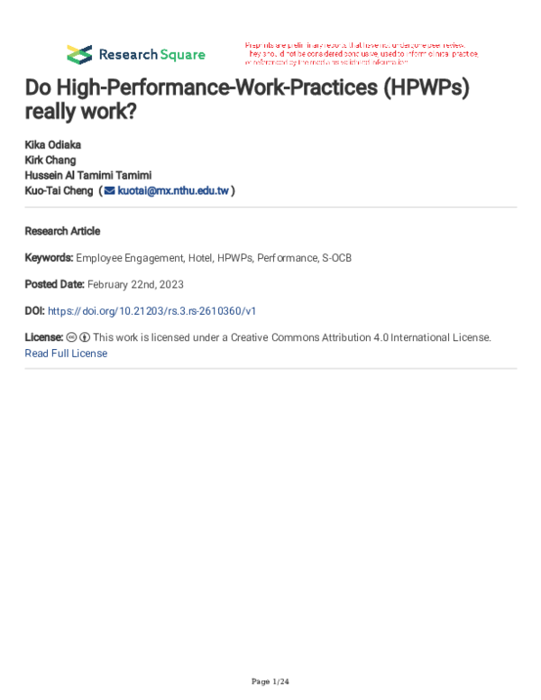 (PDF) Do High-Performance-Work-Practices (HPWPs) really work?