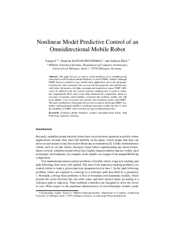 (PDF) A Nonlinear Model Predictive Control of an Omni-Directional Mobile Robot