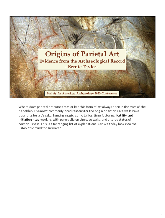 (PDF) Origins of Parietal Art – Evidence from the Archaeological Record ...