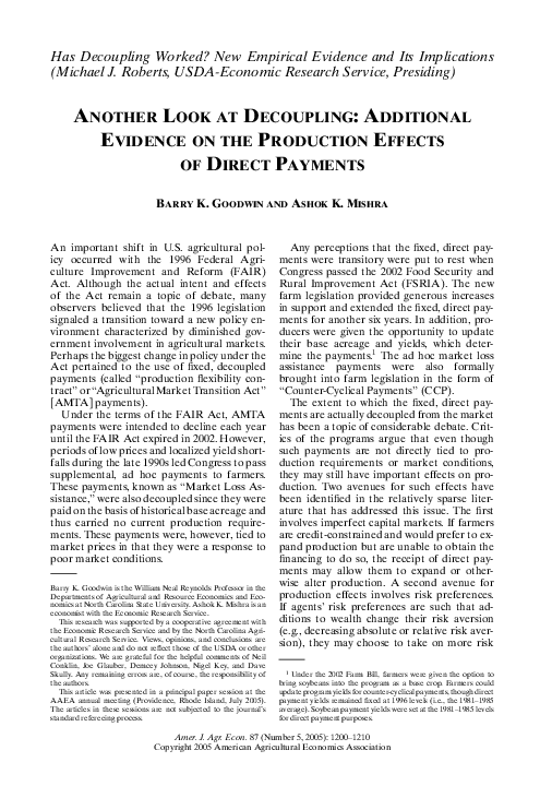 (PDF) Another Look at Decoupling: Additional Evidence on the Production ...