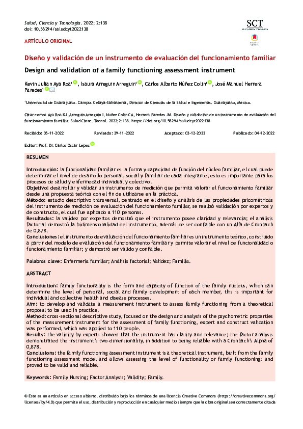 (PDF) Diseño y validación de un instrumento de evaluación del funcionamiento familiar