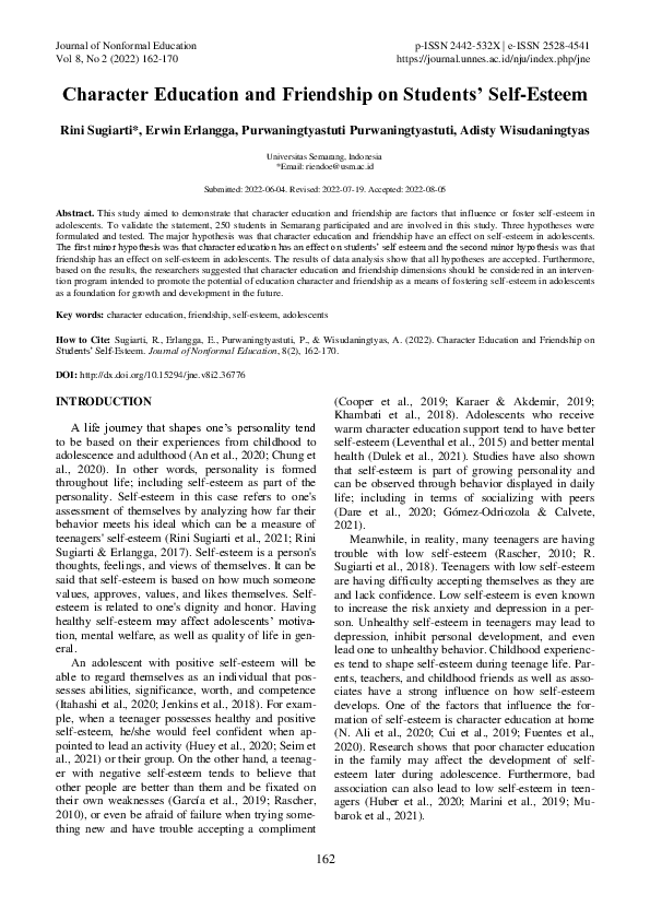(PDF) Character Education and Friendship on Students’ Self-Esteem