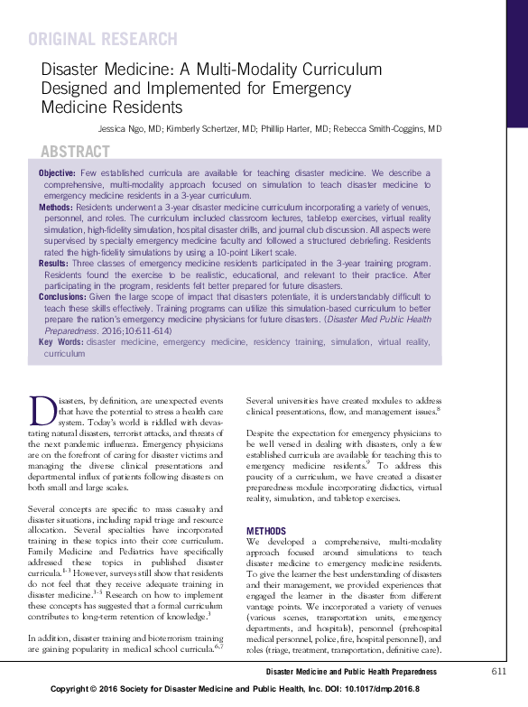 (PDF) Disaster Medicine: A Multi-Modality Curriculum Designed and ...