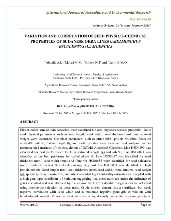 (PDF) VARIATION AND CORRELATION OF SEED PHYSICO-CHEMICAL PROPERTIES OF ...