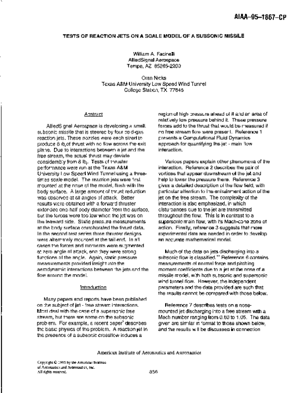 (PDF) Tests of reaction jets on a scale model of a subsonic missile ...