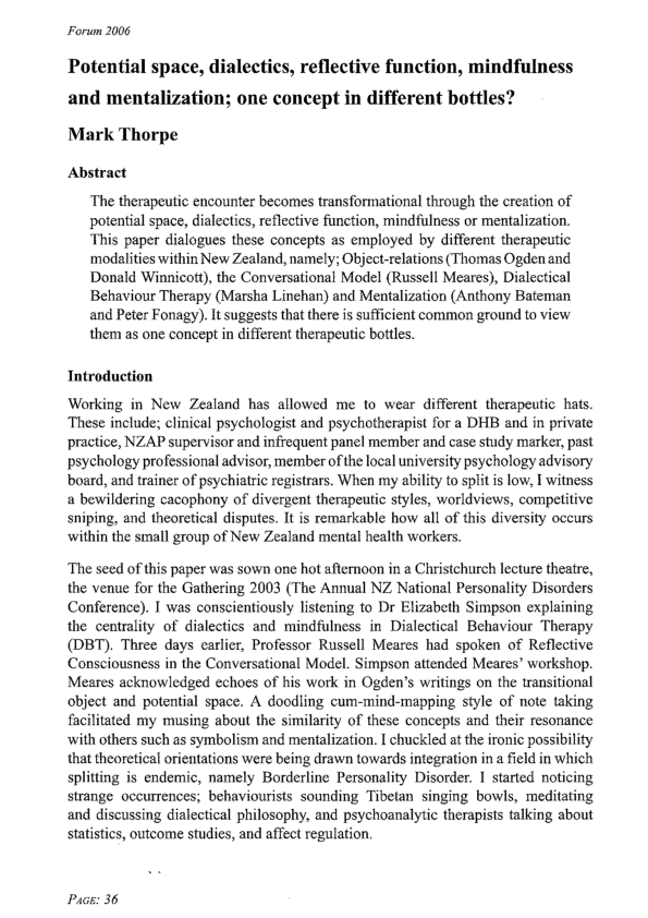 (PDF) Potential space, dialectics, reflective function, mindfulness and ...